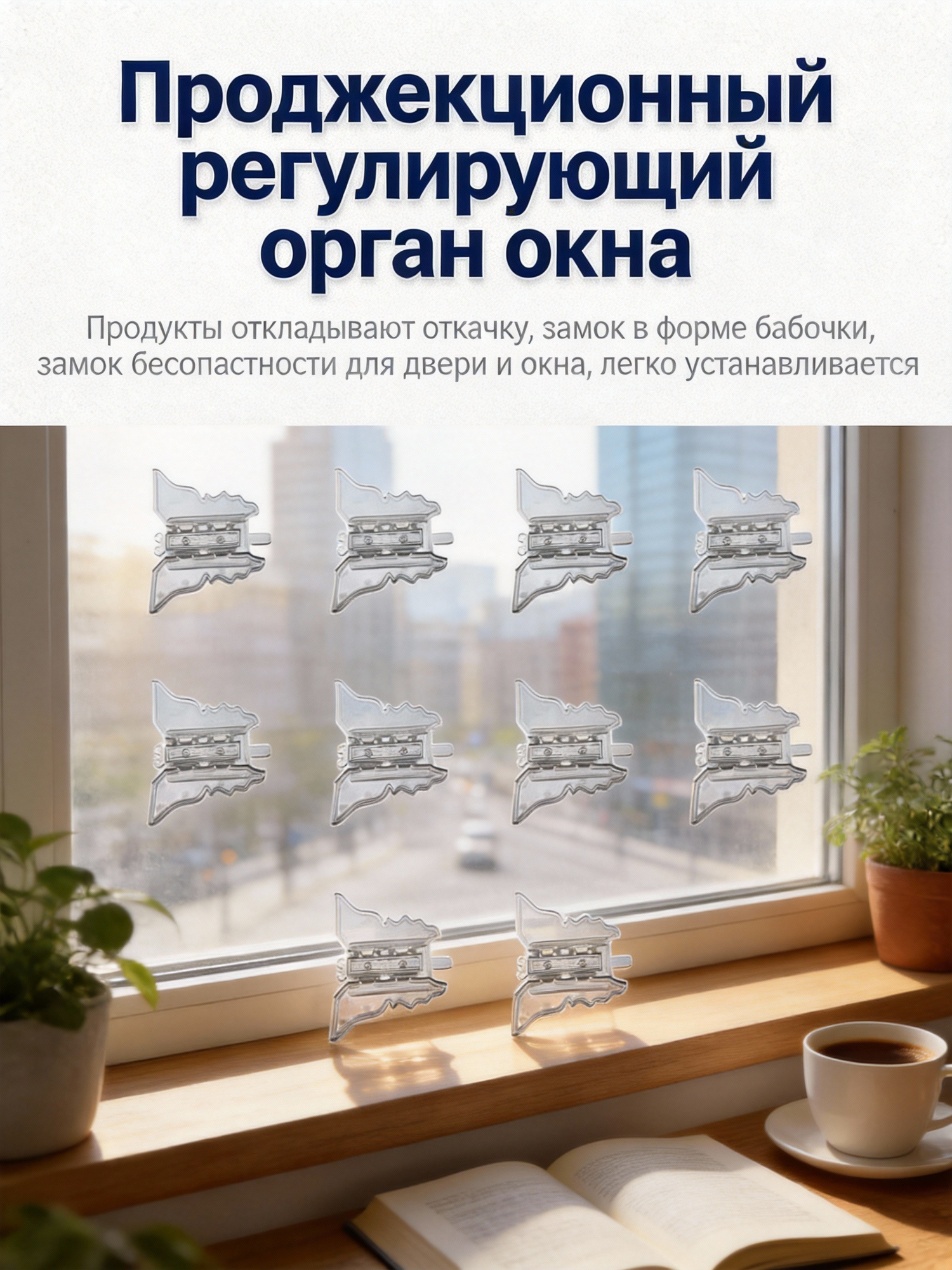 Прозрачный регулируемый ограничитель, замок безопасности в форме бабочки для дверей и окон, набор 10 шт без сверления