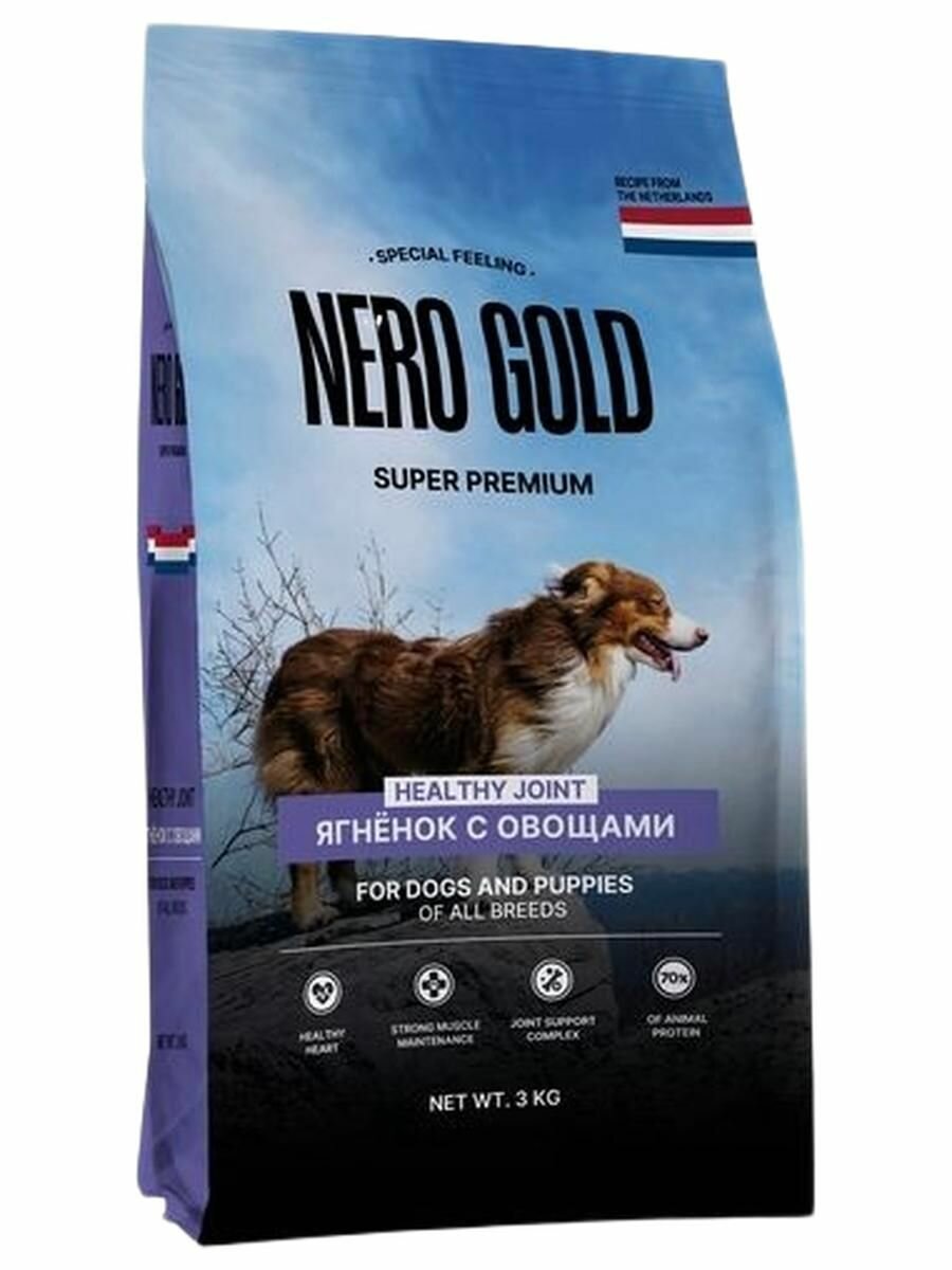 Nero Gold Сухой корм для собак и щенков всех пород для суставов Ягненок с овощами 3 кг