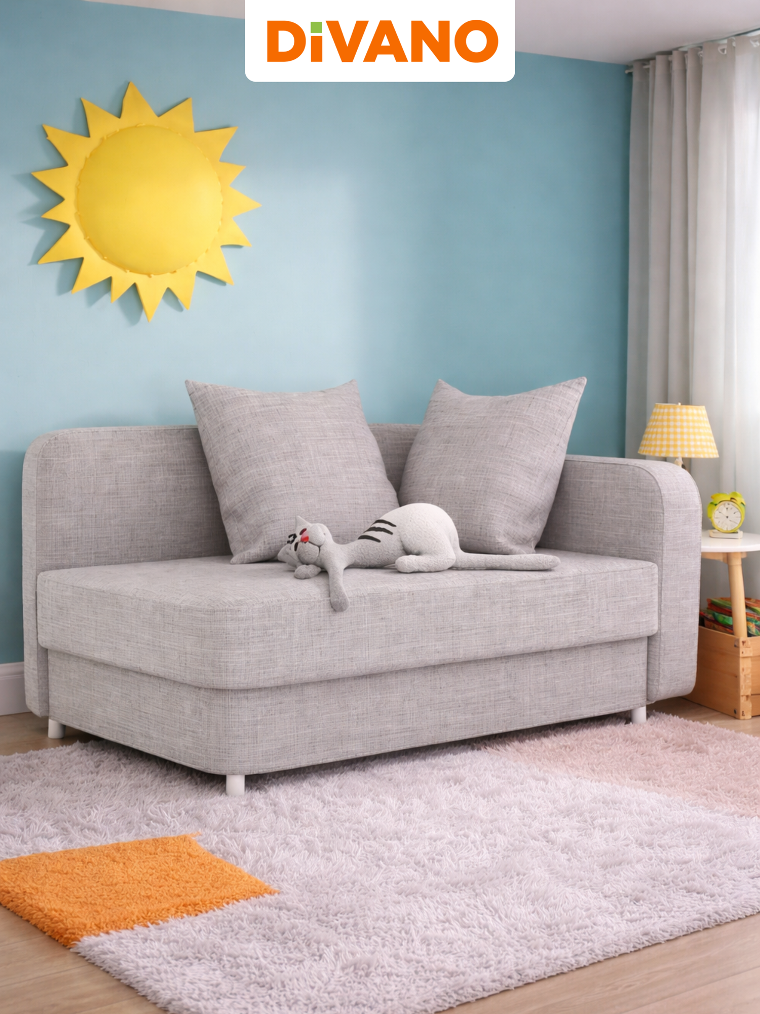 Диван раскладной Лион Малютка DIVANO еврокнижка, рогожка, светло-серый дизайн 31