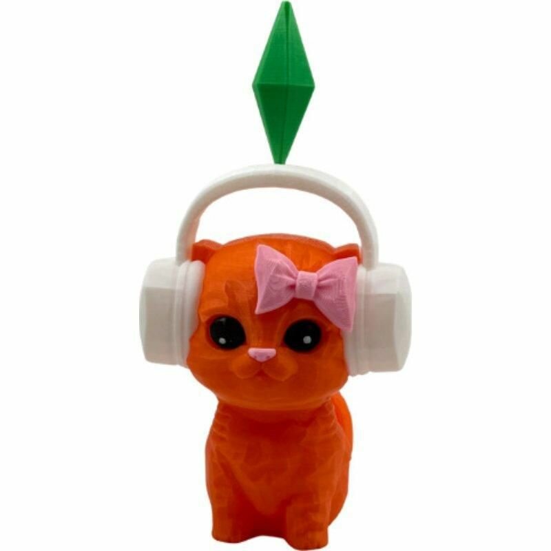 Фигурка котик из Sims с качающейся головой (Bobblehead), Кот в наушниках с кристаллом из Симс, Трендовая 3D-игрушка на стол, Мемный сувенир для геймера
