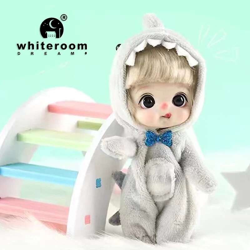 Кукла whiteroom Ob11 в костюме акулы, Белый, shark baby