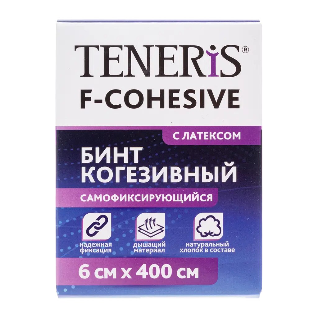 Teneris Бинт F-Cohesive когезивный самофиксирующийся на тканевой основе с латексом 4 см х 400 см 1 шт