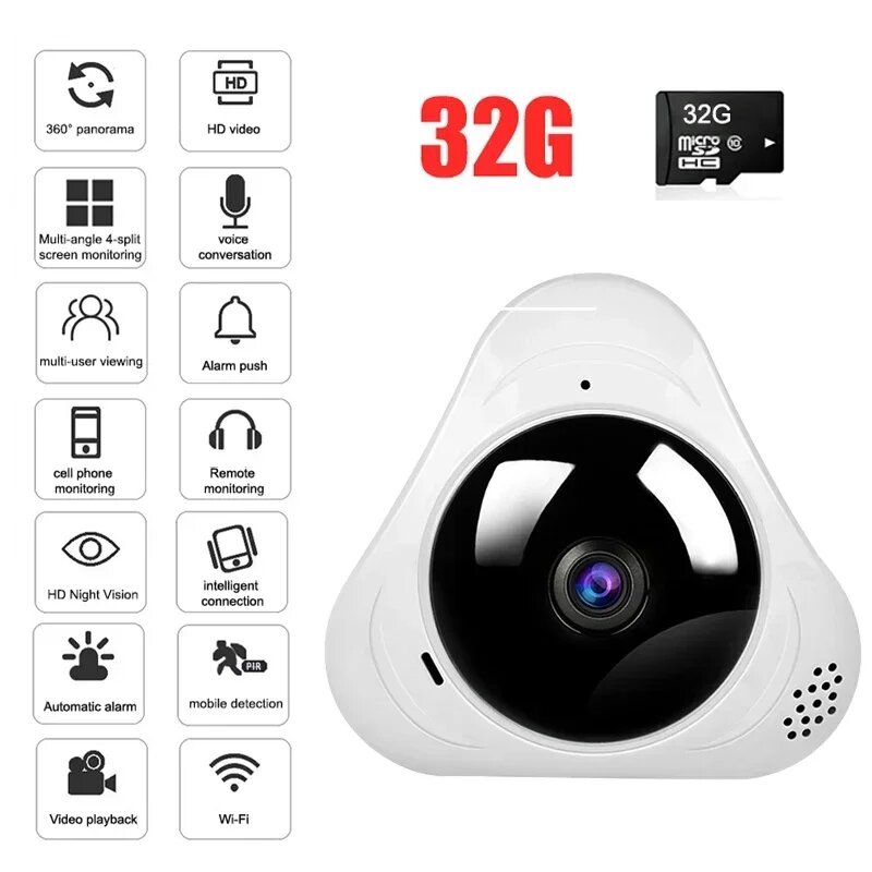 Камеры Panoramic Wifi 360 градусов 1080P Защитная защита Рыбаья глаз IP 3MP Умный дом Ночное зрение Камеры видеонаблюдения CCTV-