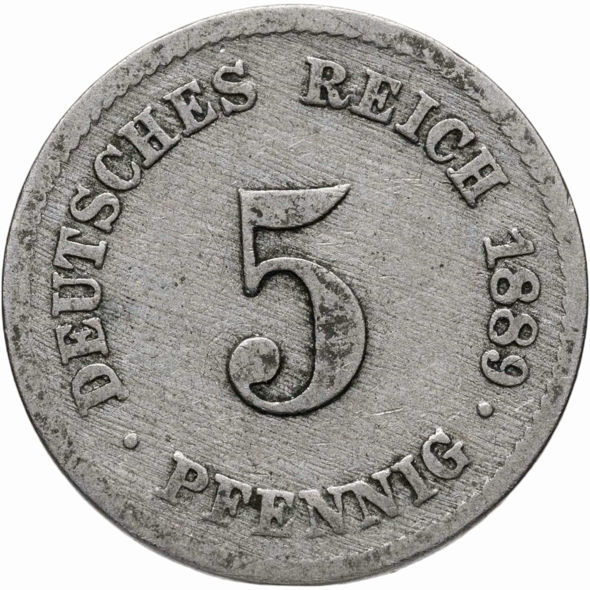 Германия 5 пфеннигов (pfennig) 1889 F знак монетного двора: "F" - Штутгарт