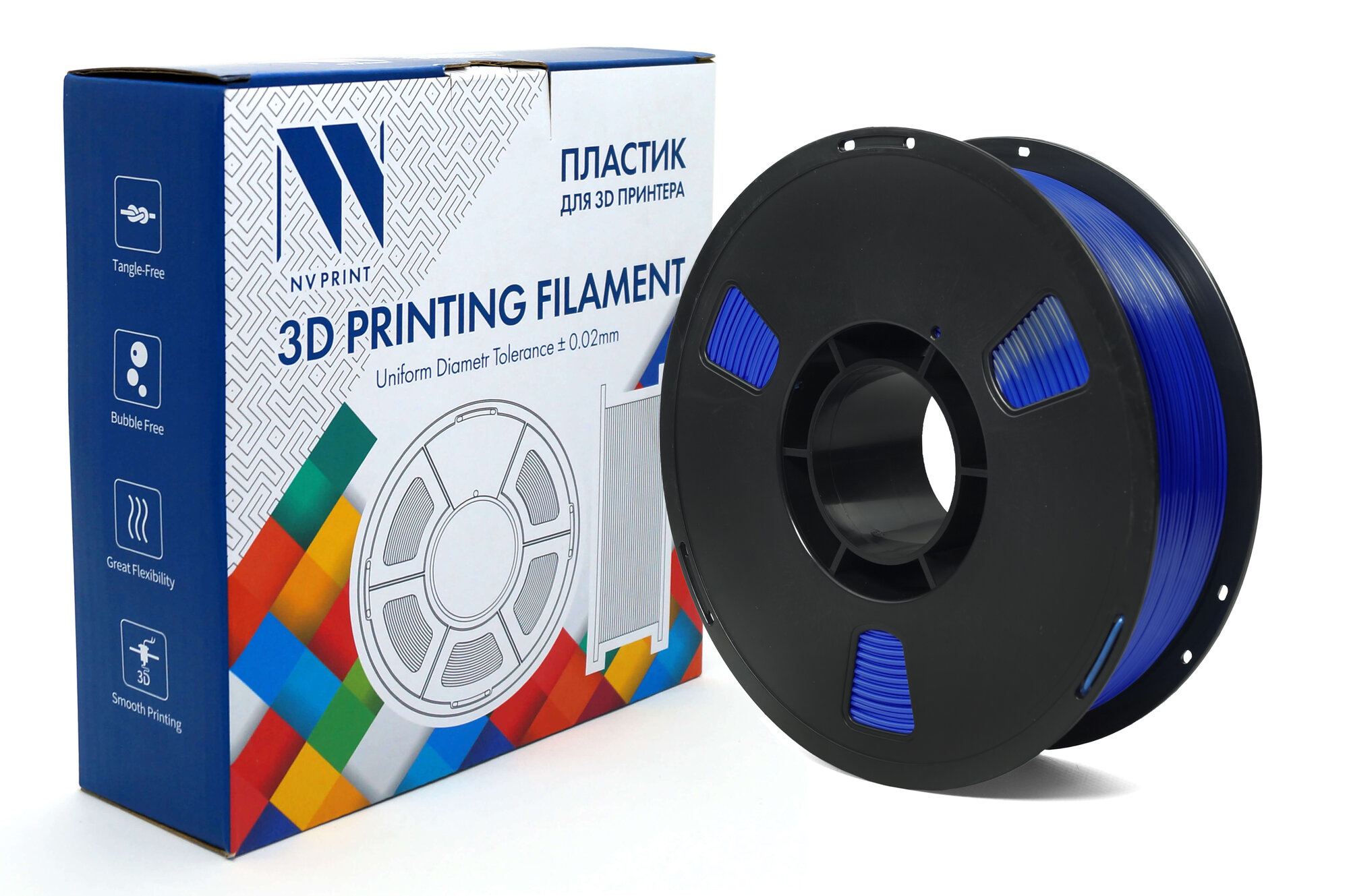 Филамент NV Print TPU Silk Dark Blue для 3D печати диаметр 1.75мм длина 330 метров масса 1 кг