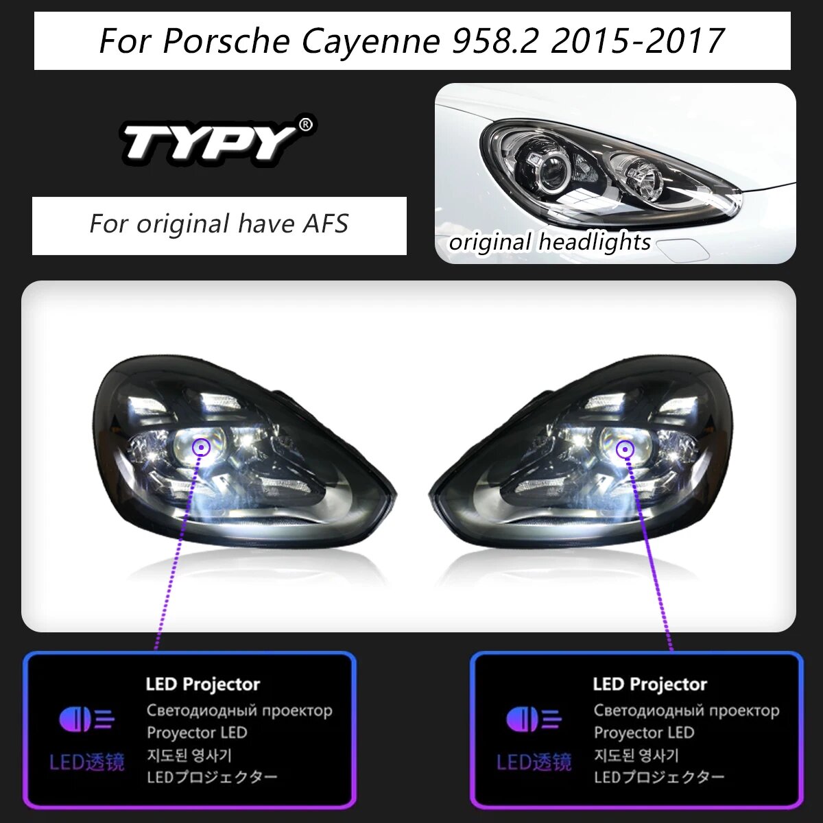 Фары TYPY для Porsche Cayenne 958.2 2015-2017 года выпуска LED-лампы Plug and Play дневные ходовые огни динамические поворотные сигналы