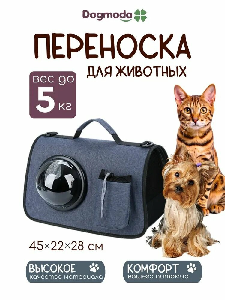 Сумка переноска для кошек и собак малых пород 45х22х28 синий