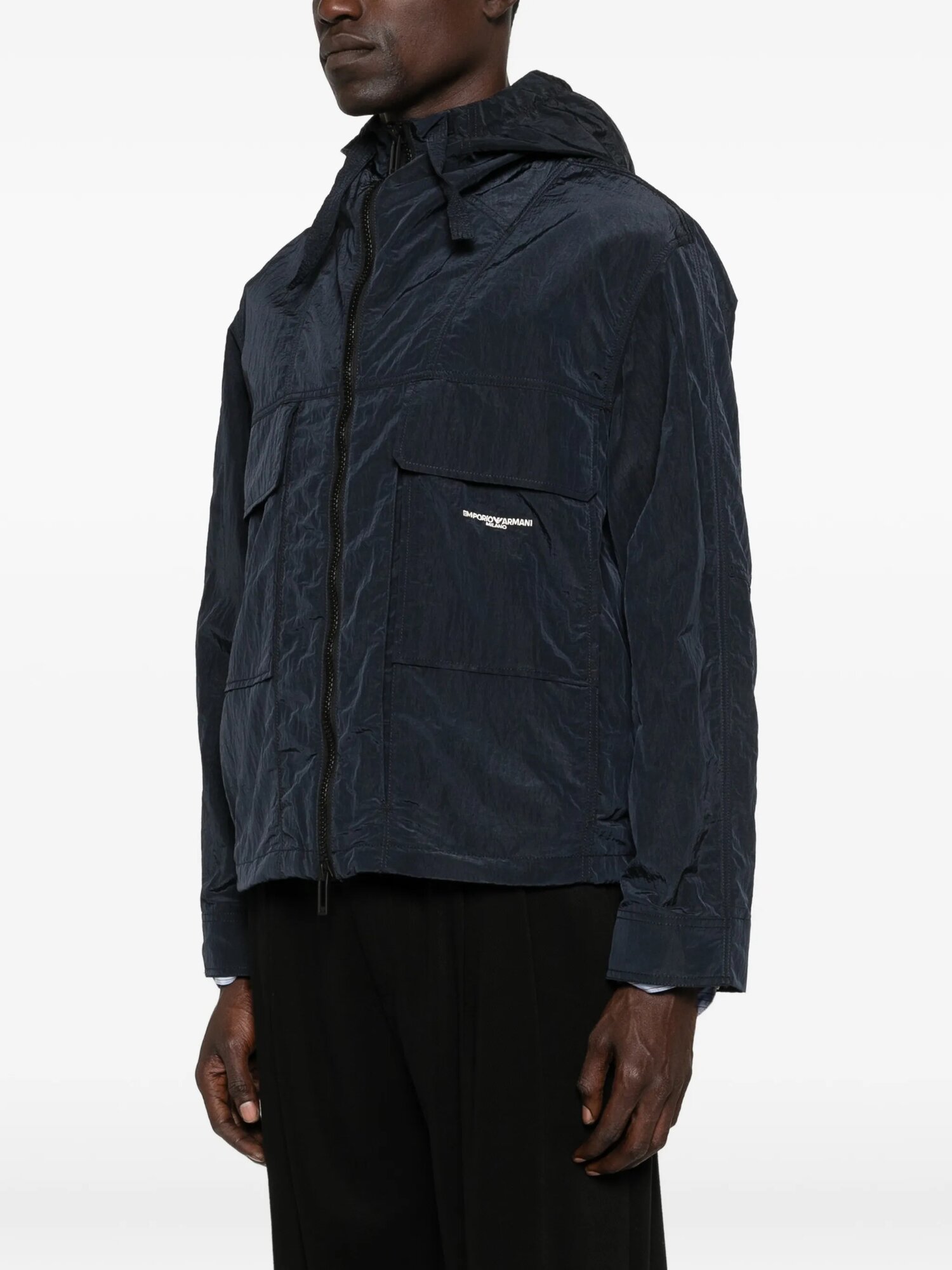 Куртка EMPORIO ARMANI Hooded crinkled-texture jacket, размер 56, blue — фото 1