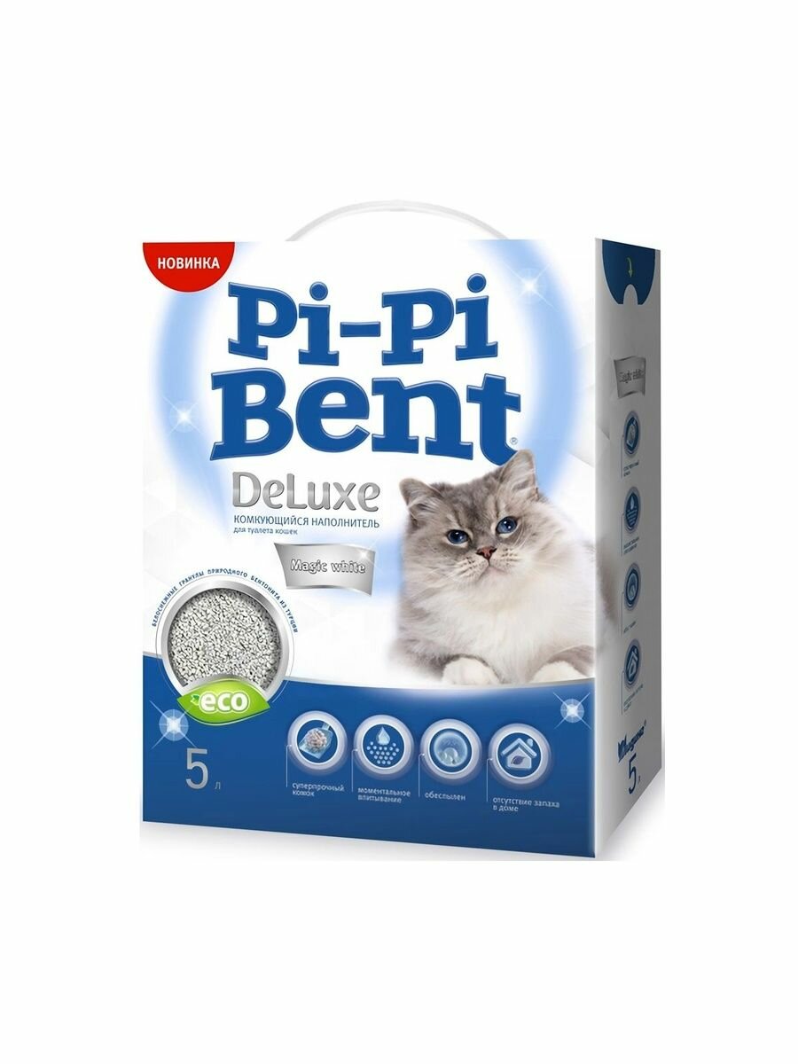 Наполнитель комкующийся бентонитовый для кошек PI-PI-BENT Magic white 5л