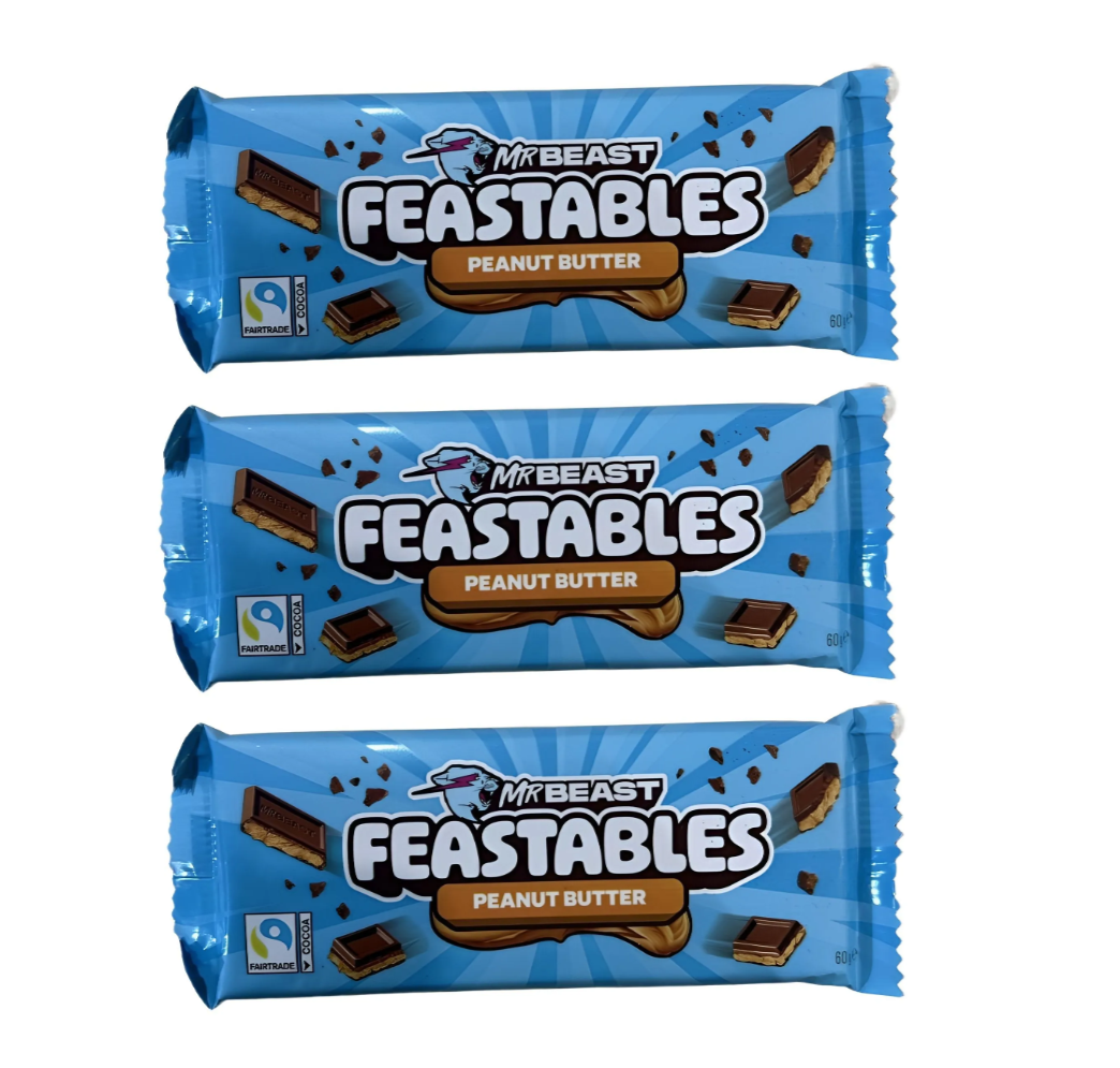Набор шоколада Mr. Beast Feastables Peanut Butter, (3 шт х 60 гр.), США
