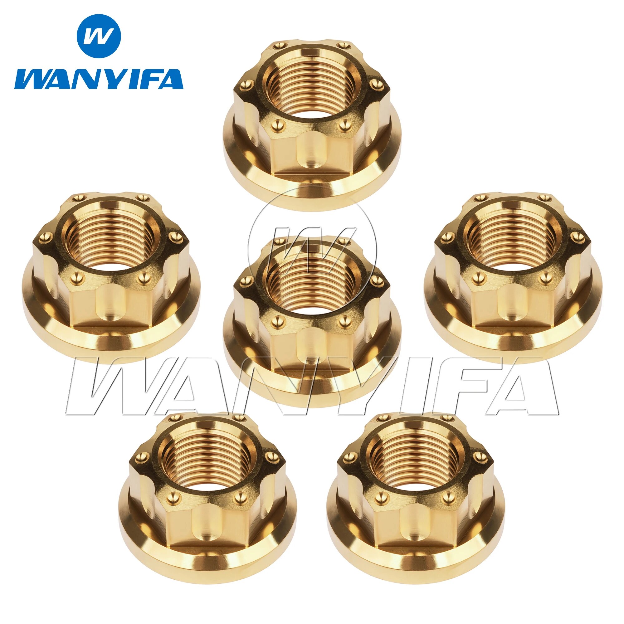 Гайки Wanyifa титановые M6/M8/M10/M12/M14/M16 6 шт. M6 Pitch 1.0mm, Gold(PVD)
