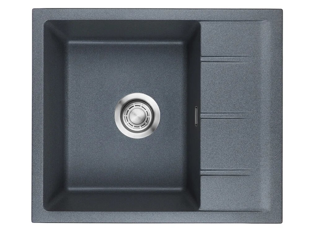 Мойка кухонная Emar Quartz EMQ-1580. Q кварцевая, 58x50, прямоугольная, мойка для кухни, с крылом, черная, серая, матовая