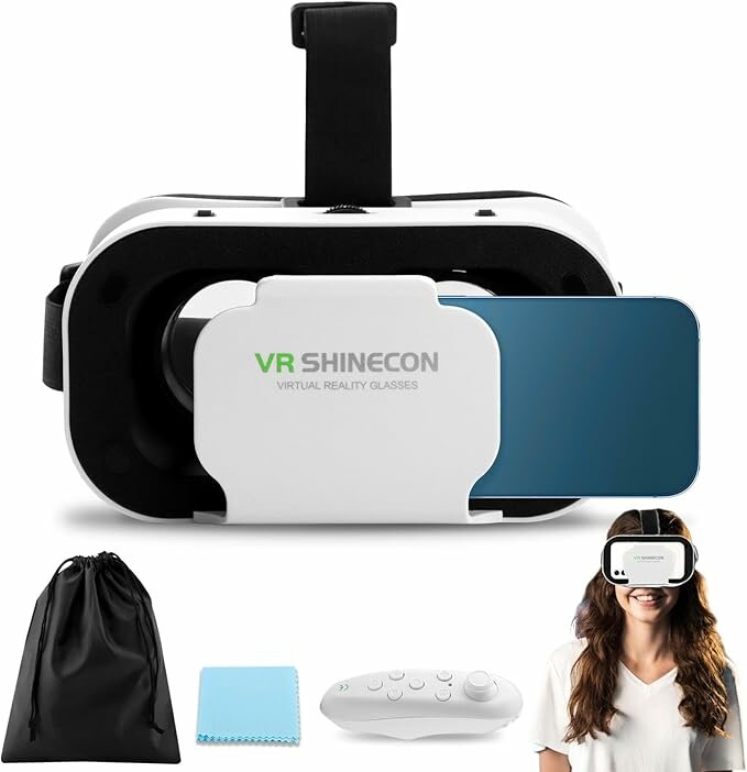 VR-гарнитура Shinecon G05 для смартфонов, 3D-очки виртуальной реальности с беспроводным контроллером и регулируемыми HD-линзами с защитой от синего света – очки виртуальной реальности с эффектом полно