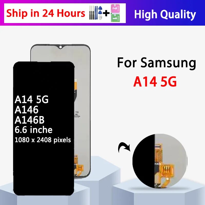 Дисплей Samsung A146U A14 5G, без рамки, черный