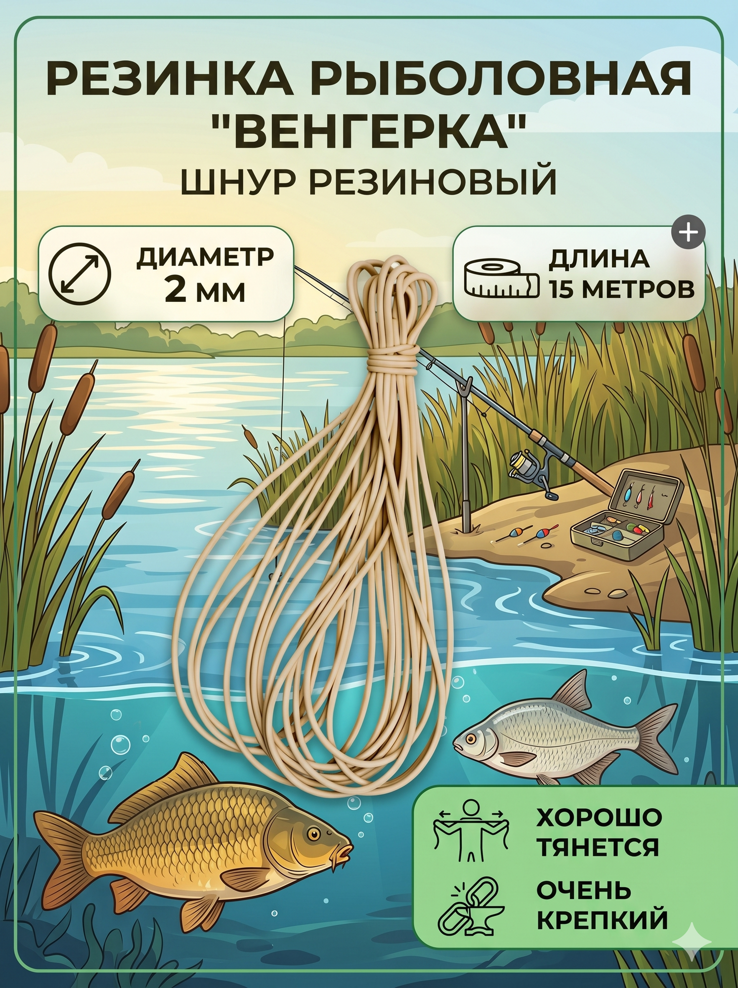 Резинка рыболовная венгерка для донок и других видов рыбалки 2мм 15 метров