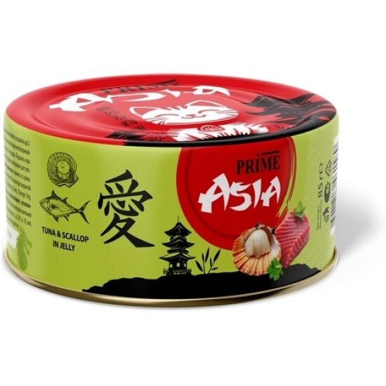 Корм влажный Prime Asia для кошек Тунец с гребешком в желе 12шт*85г