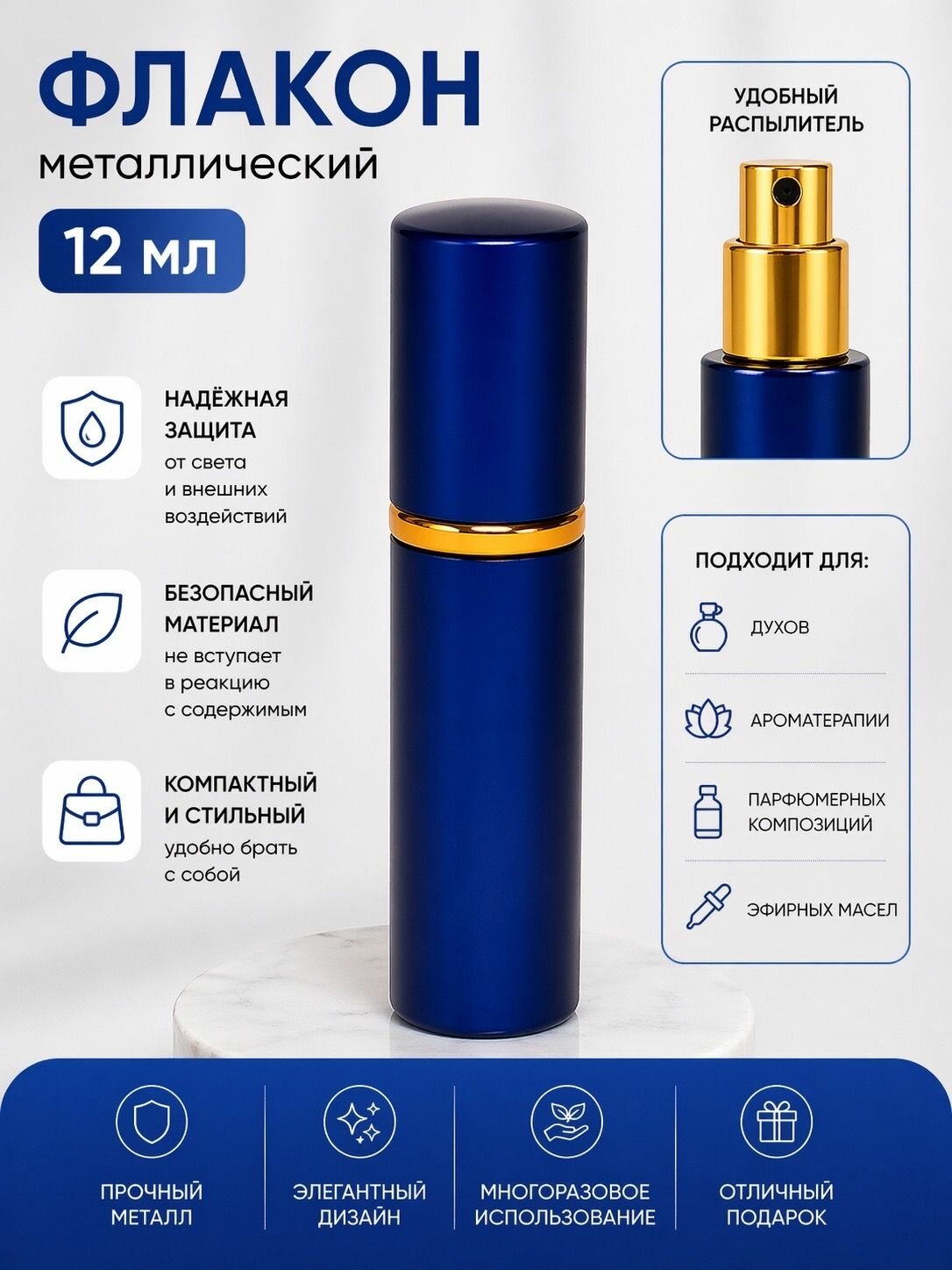 Флакон-спрей атомайзер металлический 12мл