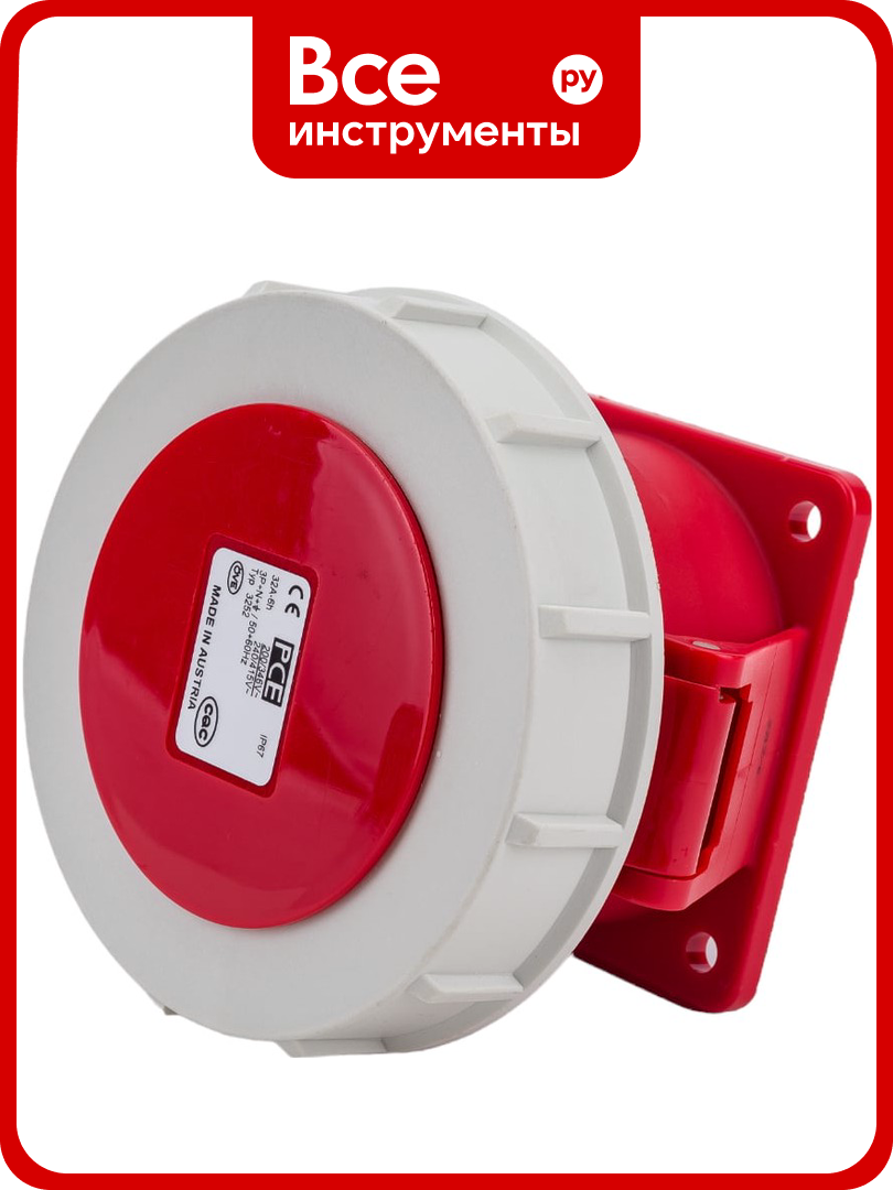 Встраиваемая розетка PCE 32А 380V 3P+N+E IP67 3252-6