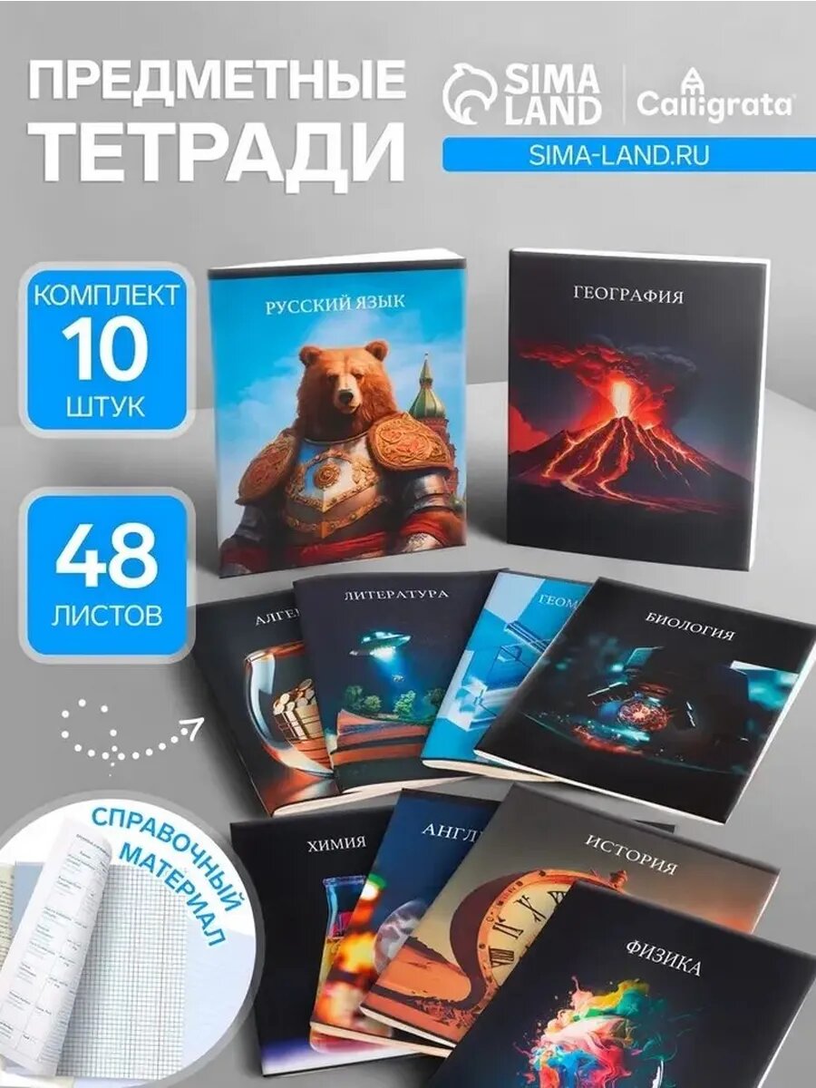 Комплект тетрадей для школы, 10 предметов