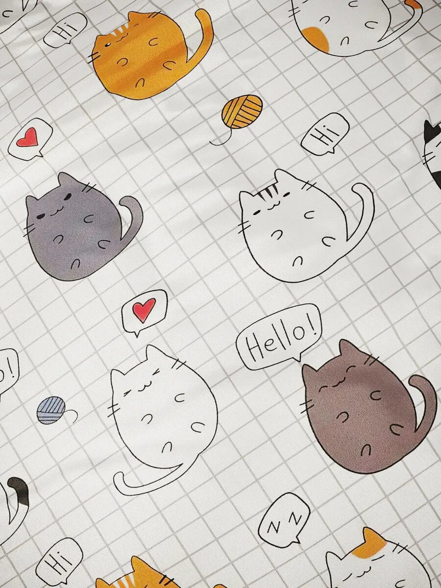 Постельное белье Мечта "Hello, cat!" 2-сп Наволочки 50х70 см 2 шт Пододеяльник 175х215 см Простынь 200х215 — фото 1