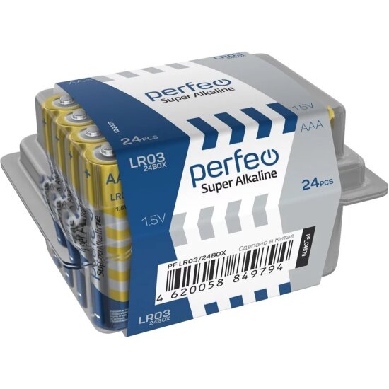 Батарейка алкалиновая Perfeo Super Alkaline LR03/24BOX, тип AAA, 24шт, коробка