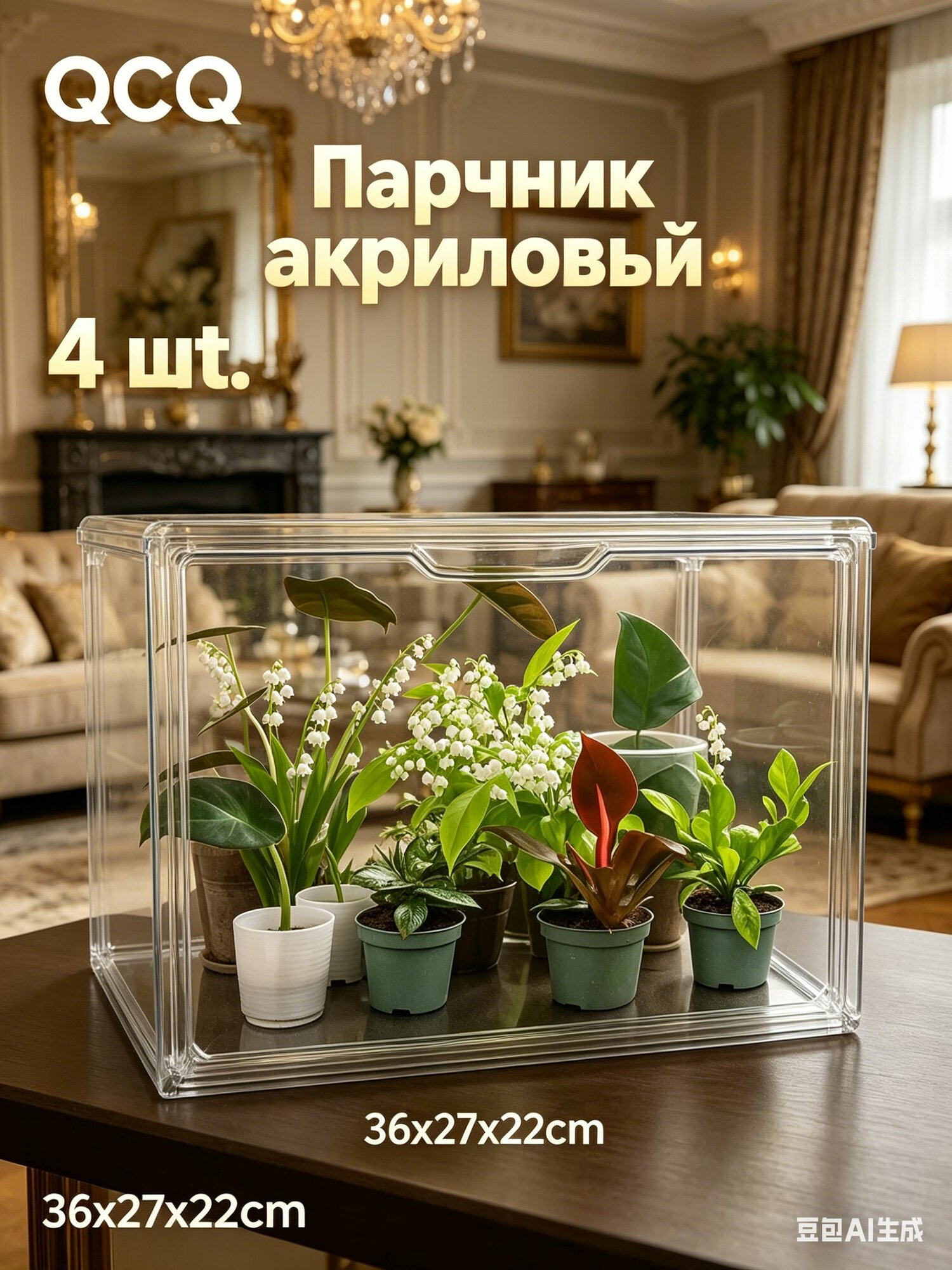 Парник, теплица мини тепличка для суккулентов 0.36х0.22х0.27м, Пластик, Акрилик