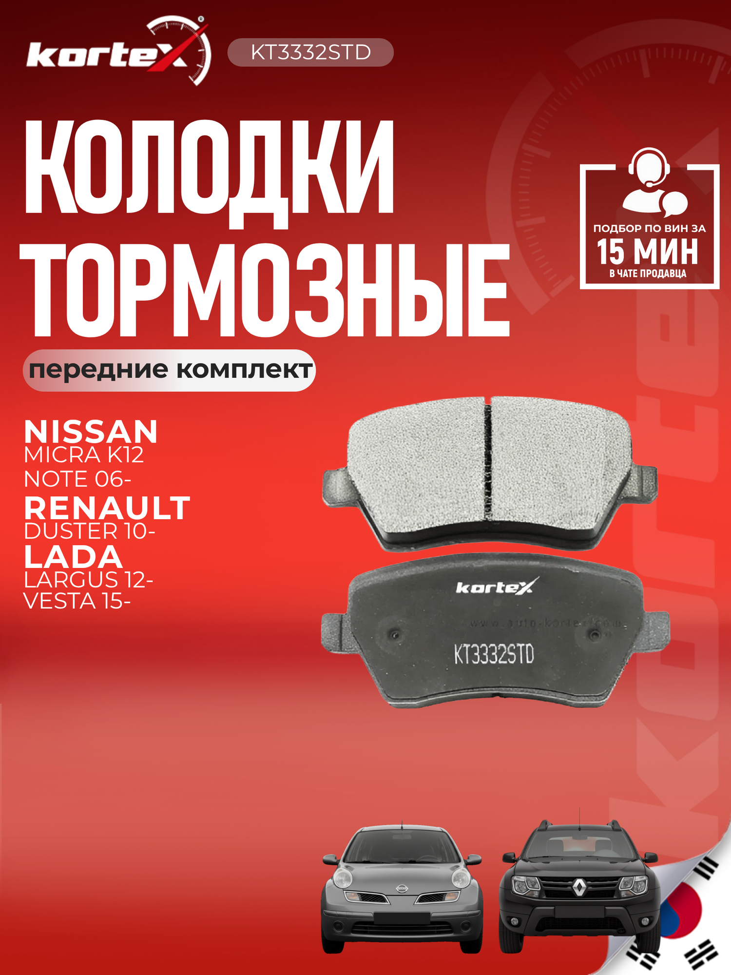 Тормозные колодки дисковые (передние) Рено Дастер и Лада Ларгус с двигателем 1.6 16V (K4M), Lada X-Ray Cross, Vesta