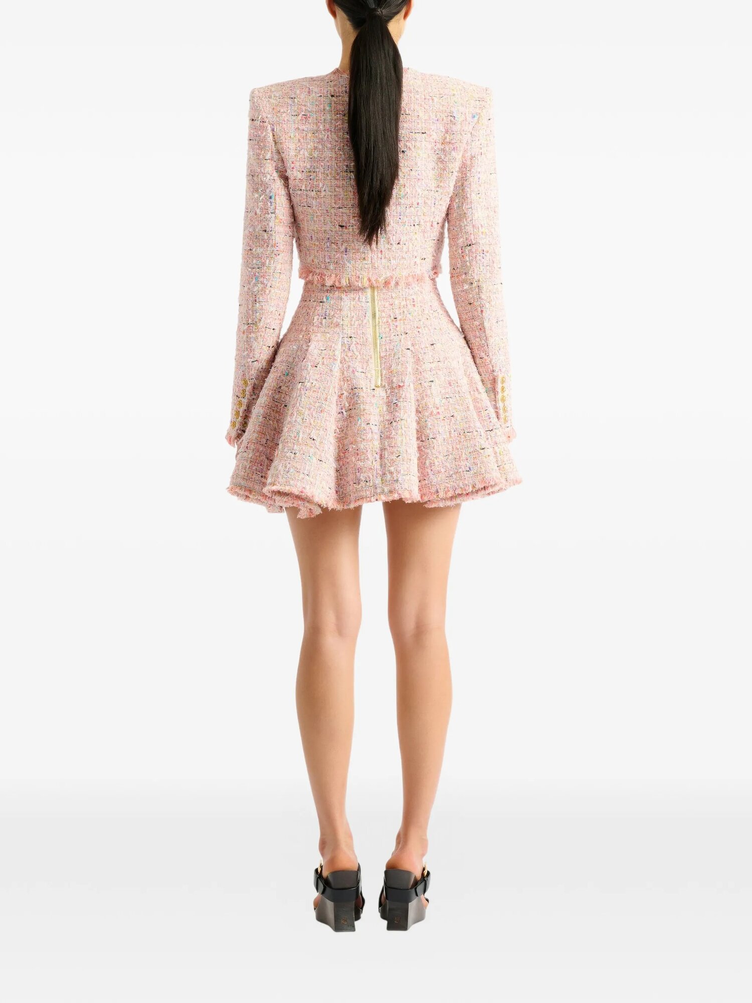Куртка BALMAIN Cropped Tweed jacket, размер 36, pink — фото 1