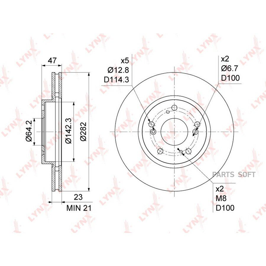 Диск тормозной передний вентилируемый HONDA Accord VII 2.0-2.4 03> / Stepwagon 2.0 09-15 (282x23) от официального дистрибьютора, LYNXAUTO, артикул BN1045