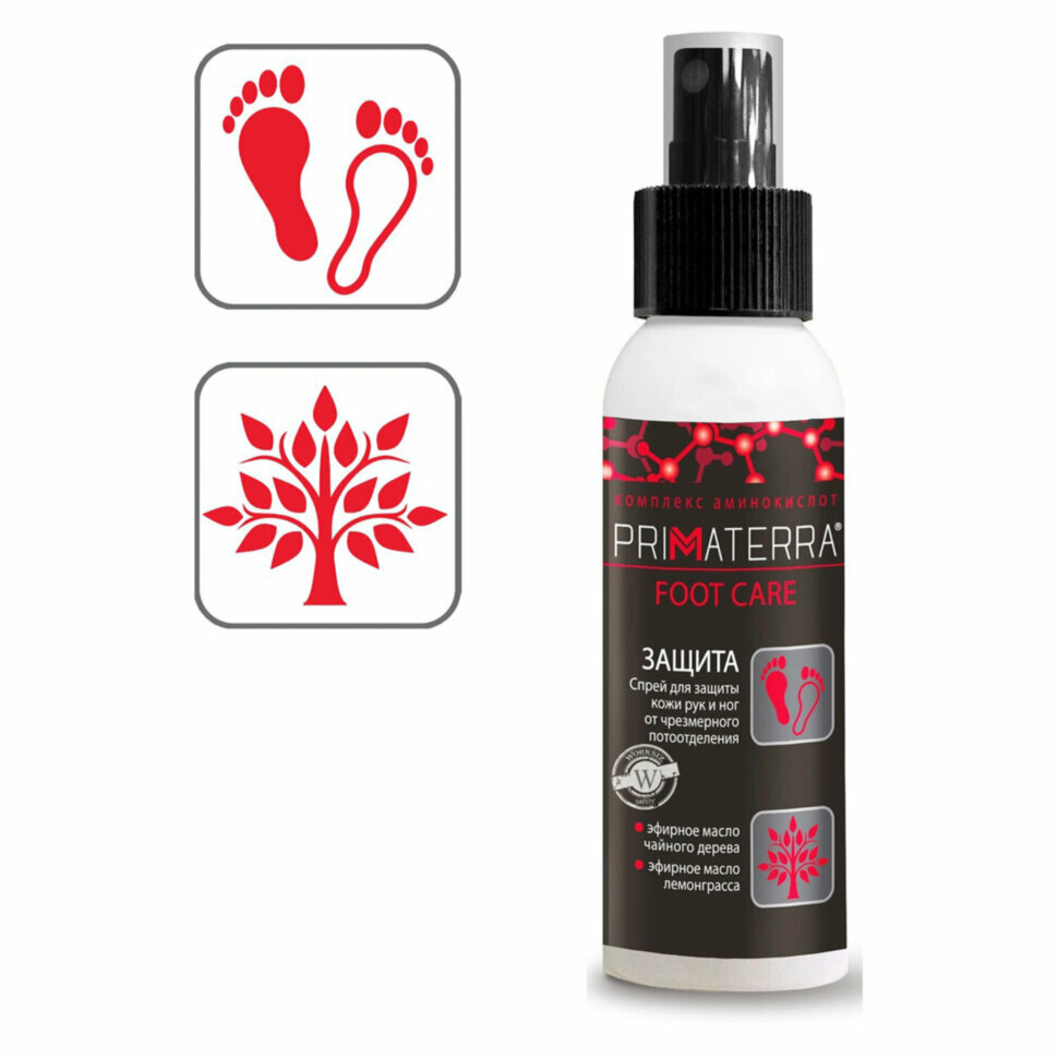 Спрей для ног, 100 мл, PRIMATERRA FOOT CARE, дезодорирующий, с противогрибковым эффектом, 609019