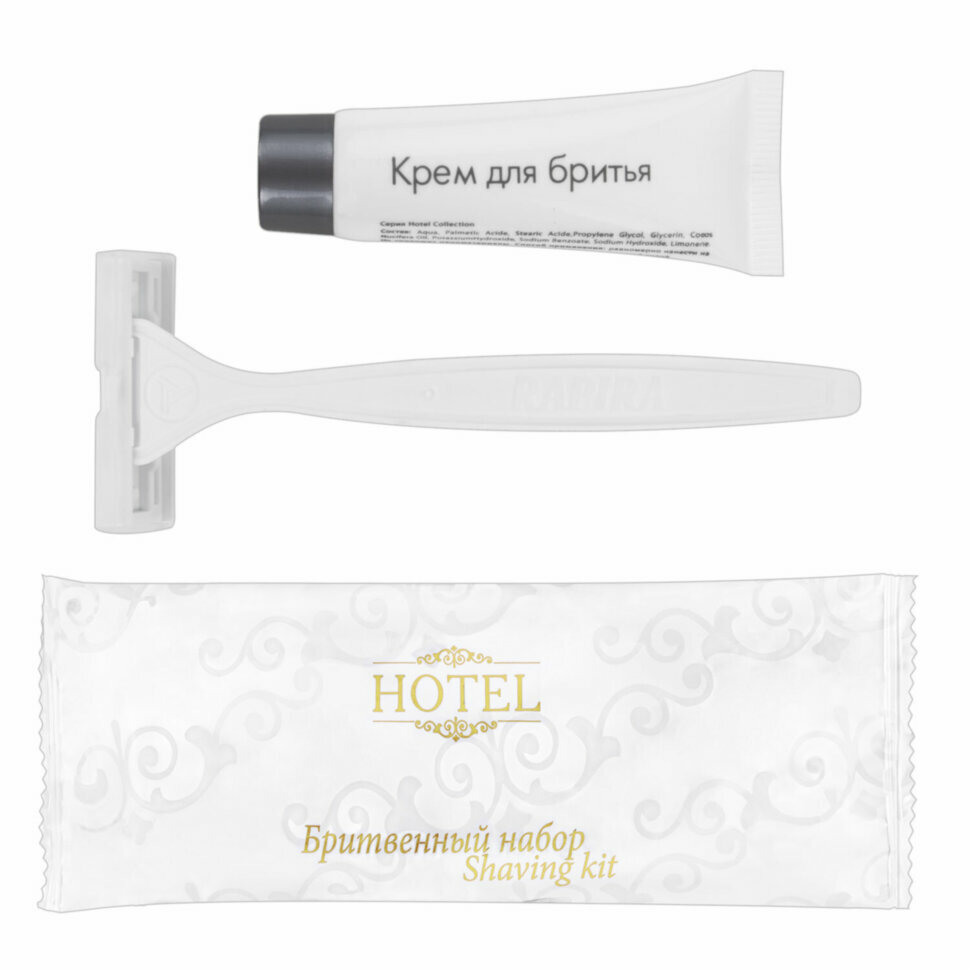 Бритвенный набор комплект 200 шт, HOTEL (крем для бритья + станок), саше, флоупак, 2000121/1, 1 штук, 608848
