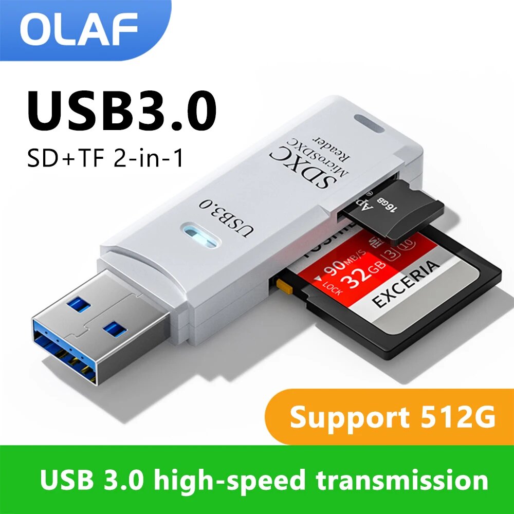 USB 2.0 черный картридер для SD/MicroSD до 512ГБ