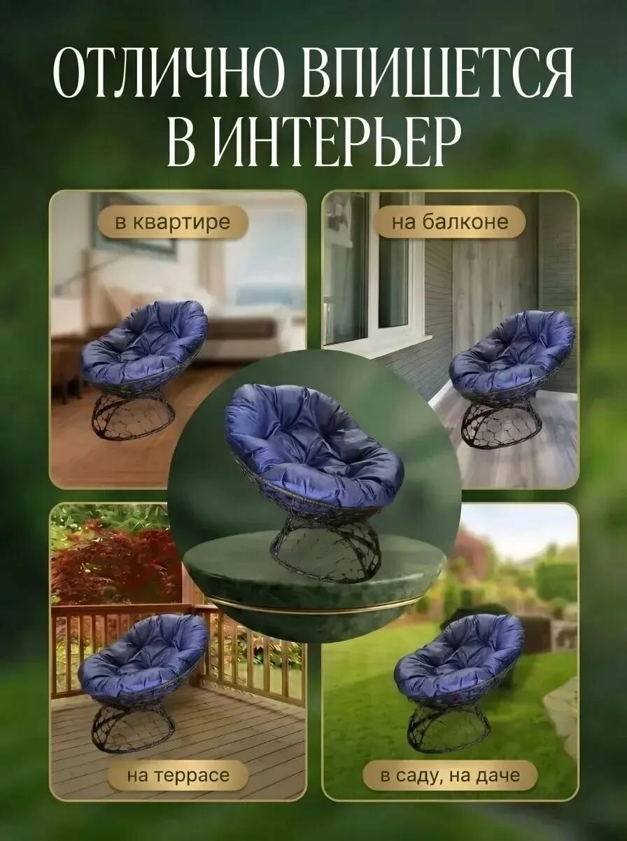 Кресло "мини Папасан", плетёное, синий цвет, металлический каркас