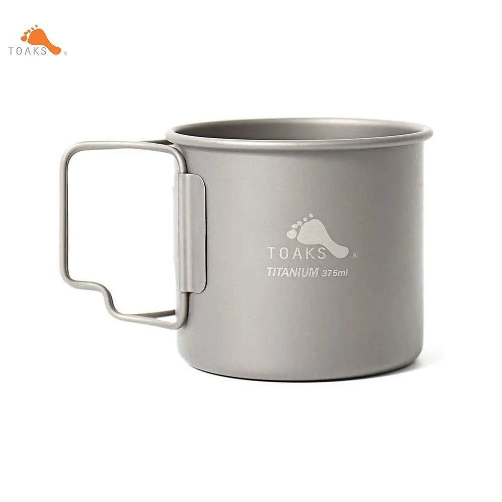 TOAKS Титановая сверхлегкая чашка, 375ml или 450ml Оборудование для кемпинга на открытом воздухе, Портативная чашка со складной ручкой Посуда