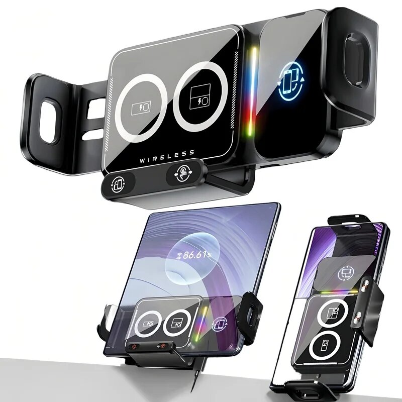 Автомобильный держатель для телефона с беспроводной зарядкой 15W, RGB, Air Vent