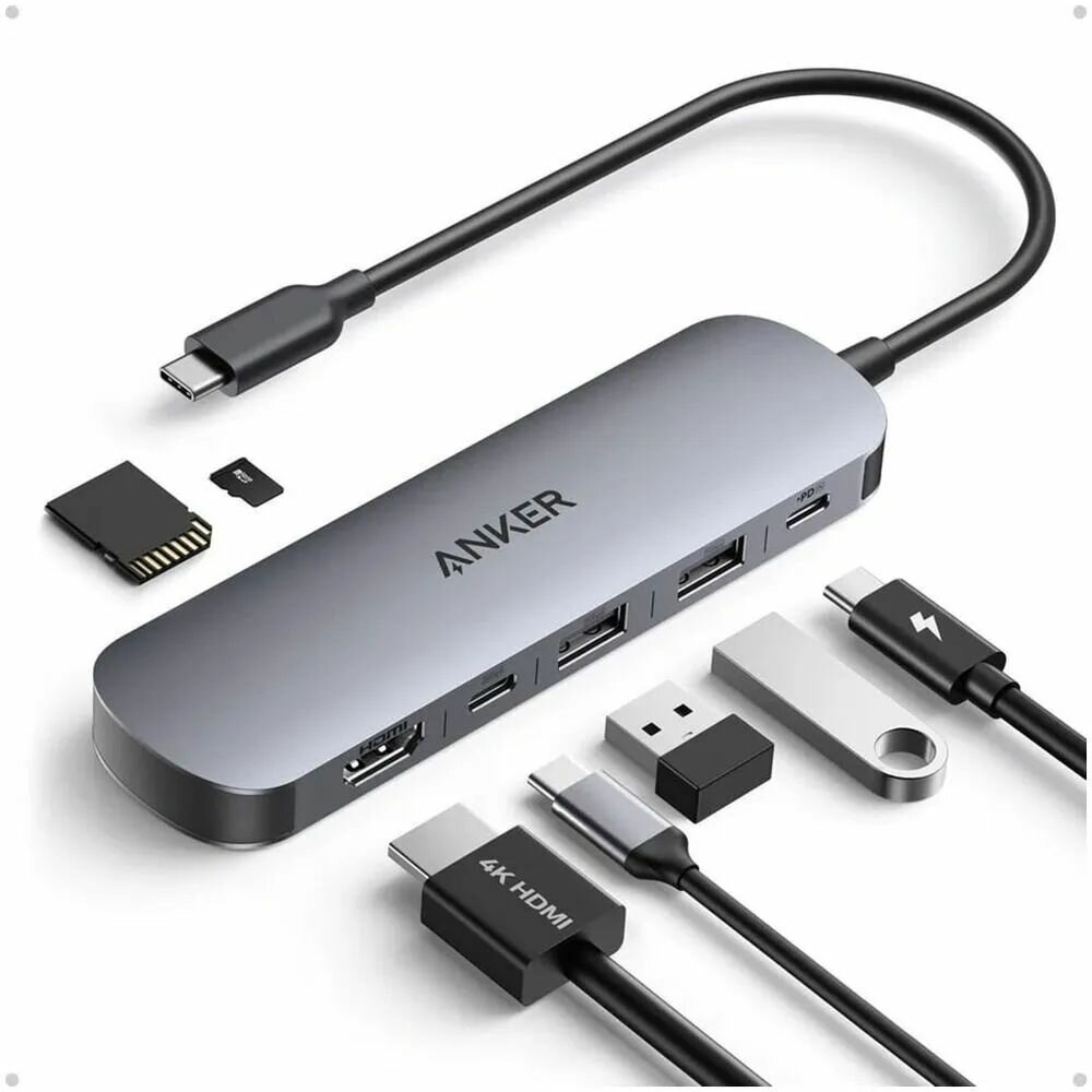 Хаб Anker Nano USB-C Hub (7-in-1 4K HDMI)