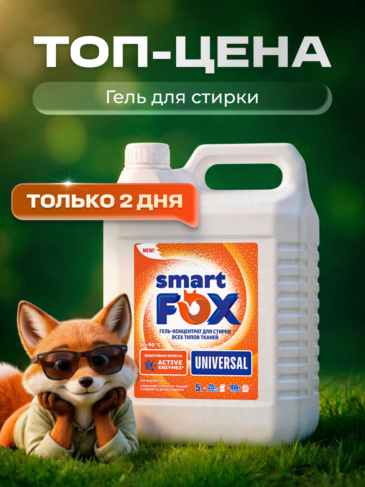 Гель для стирки SMART FOX UNIVERSAL, концентрат, 5 л, жидкий порошок