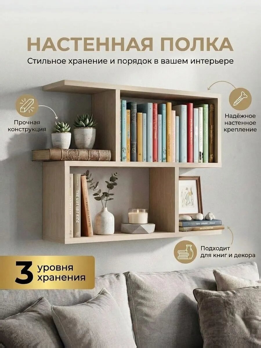Полка настенная навесная для книг