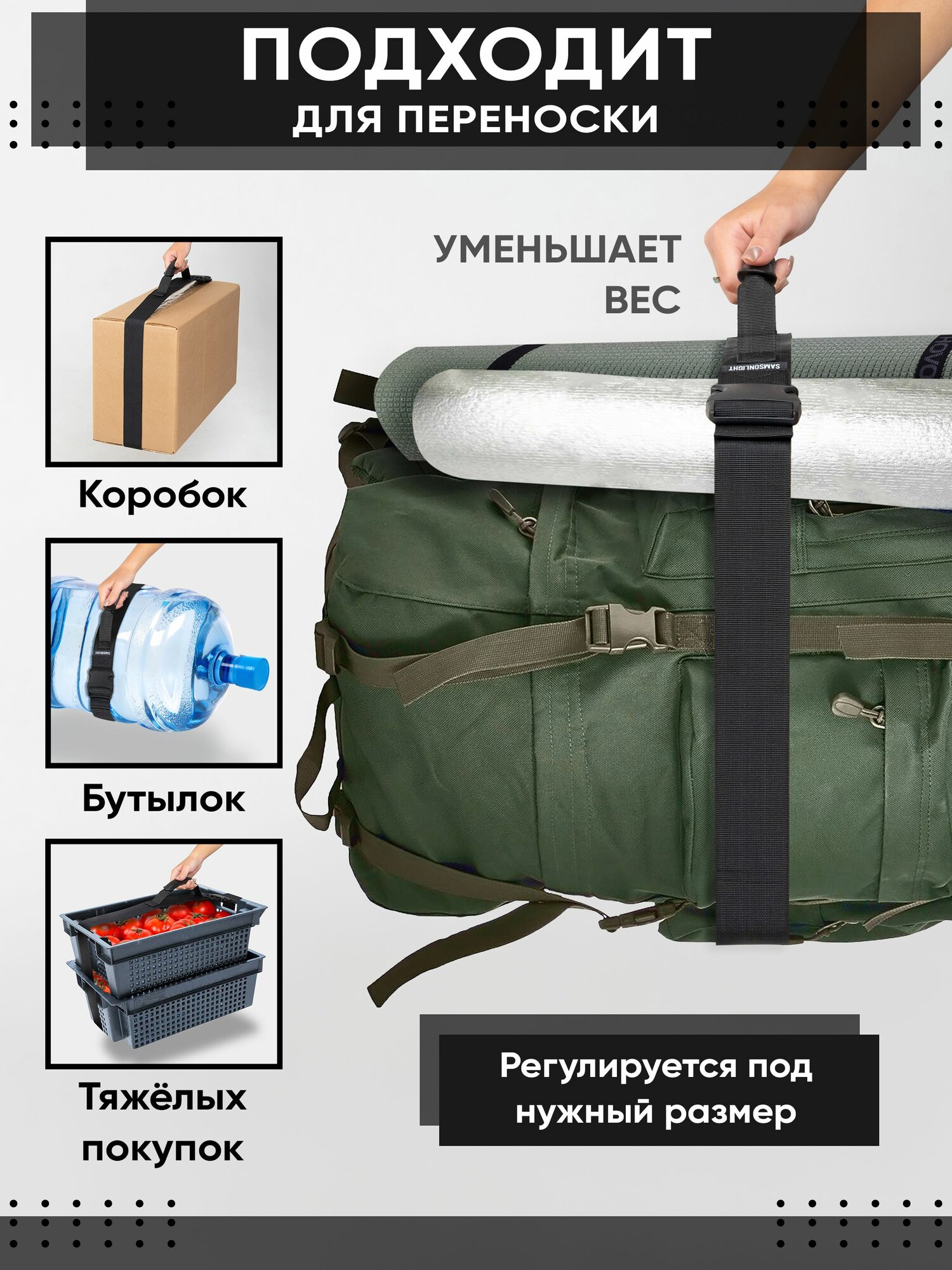 Ремень для багажа регулируемый, прочный, с логотипом, для путешествий и подарка — фото 1