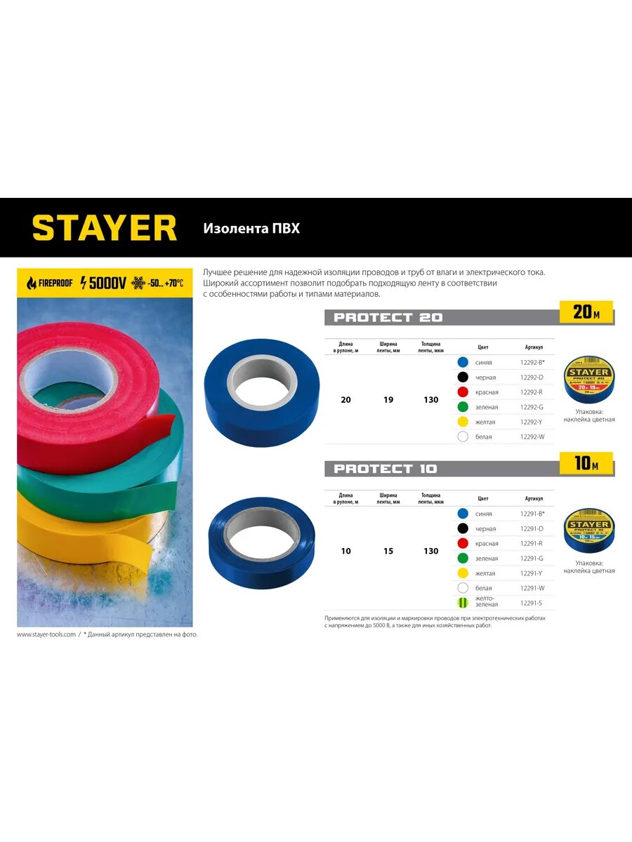 STAYER PROTECT-20, 19 мм х 20 м, 5 000 В, синяя, изолен