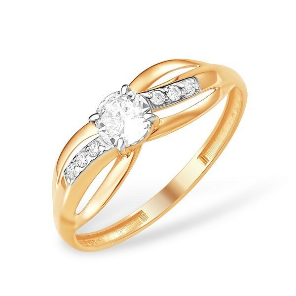 Кольцо тонкое, широкое JEWELIN, красное золото, 585 проба, фианит