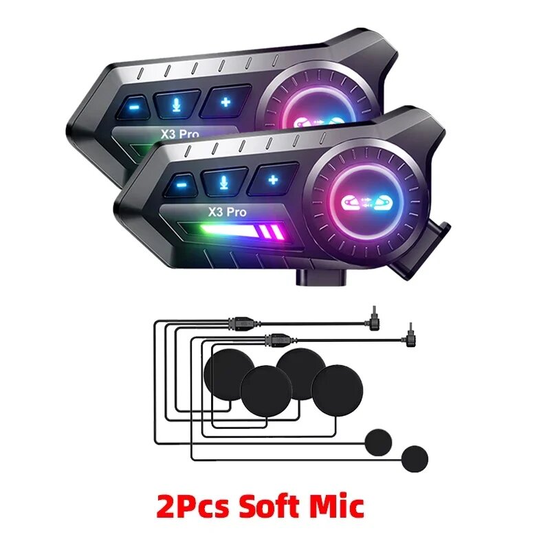 Мотогарнитура X3 Pro Bluetooth с интеркомом для 2-х, шумоподавлением