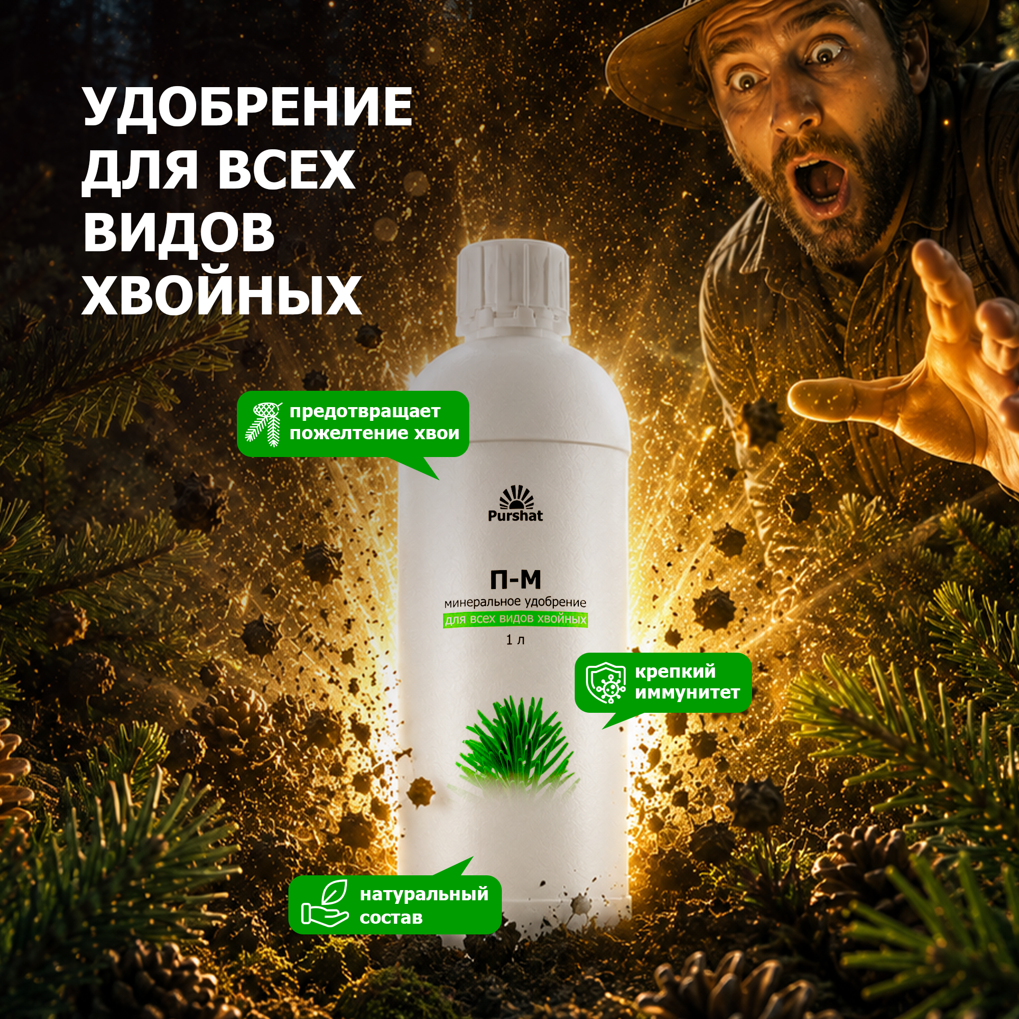 Удобрение для хвойных: от пожелтения и для роста, минеральное (П-М), 1 л
