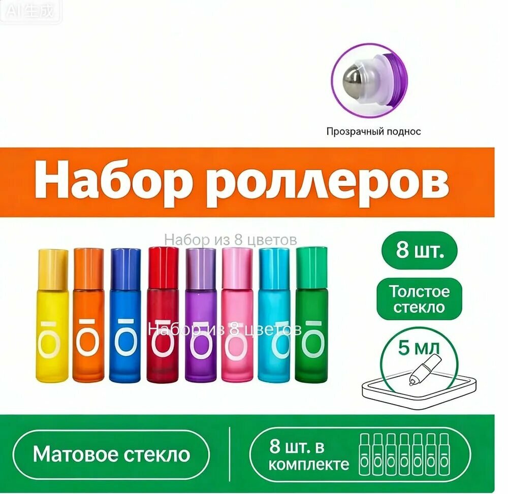 Роллеры для эфирных масел 5 мл, набор 8 штук