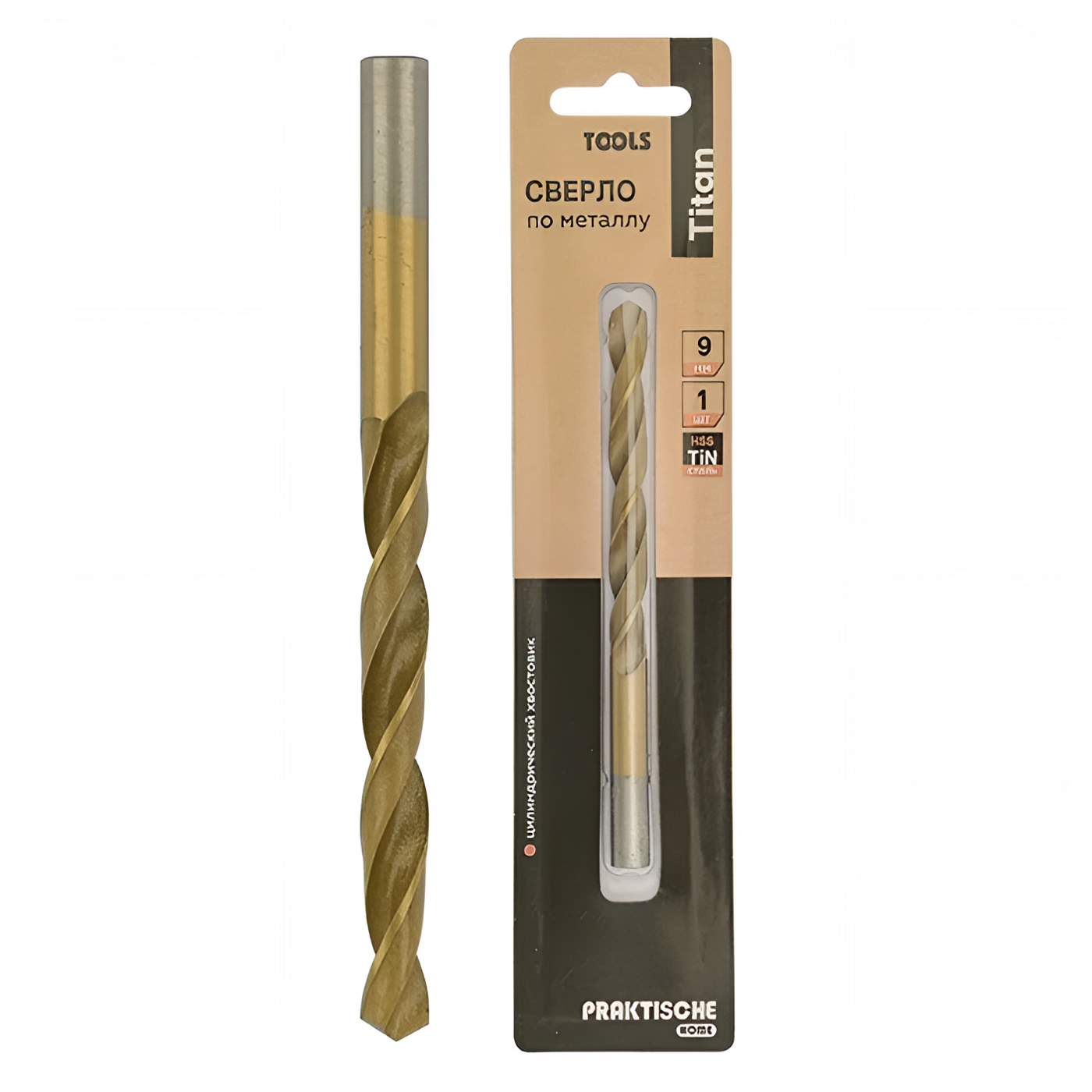 Сверло по металлу 9,0 мм Титан PRAKTISCHE TOOLS (уп. 1 шт) Blister