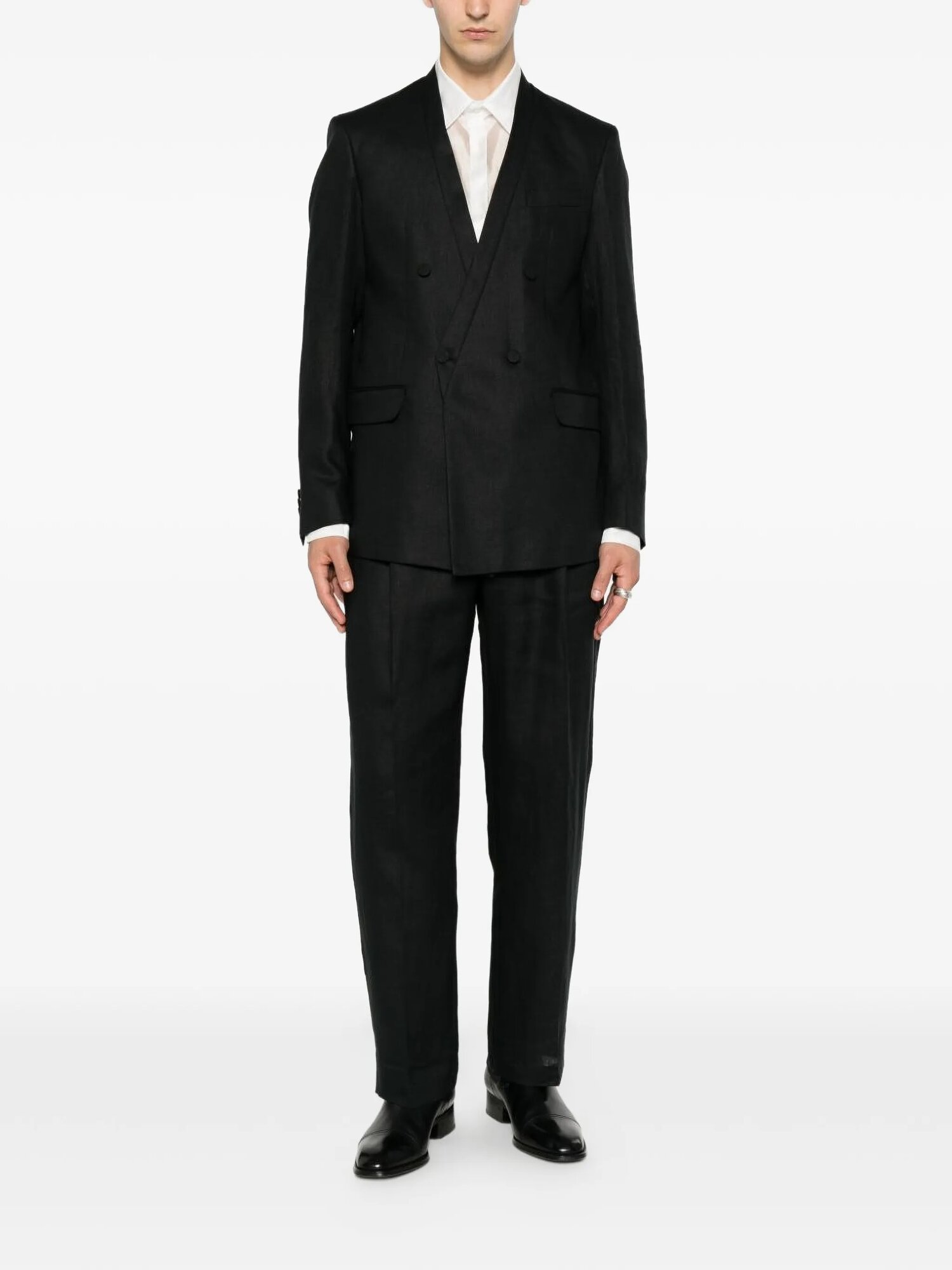 Куртка  Double-breasted collarless blazer, размер L, black/black — фото 1