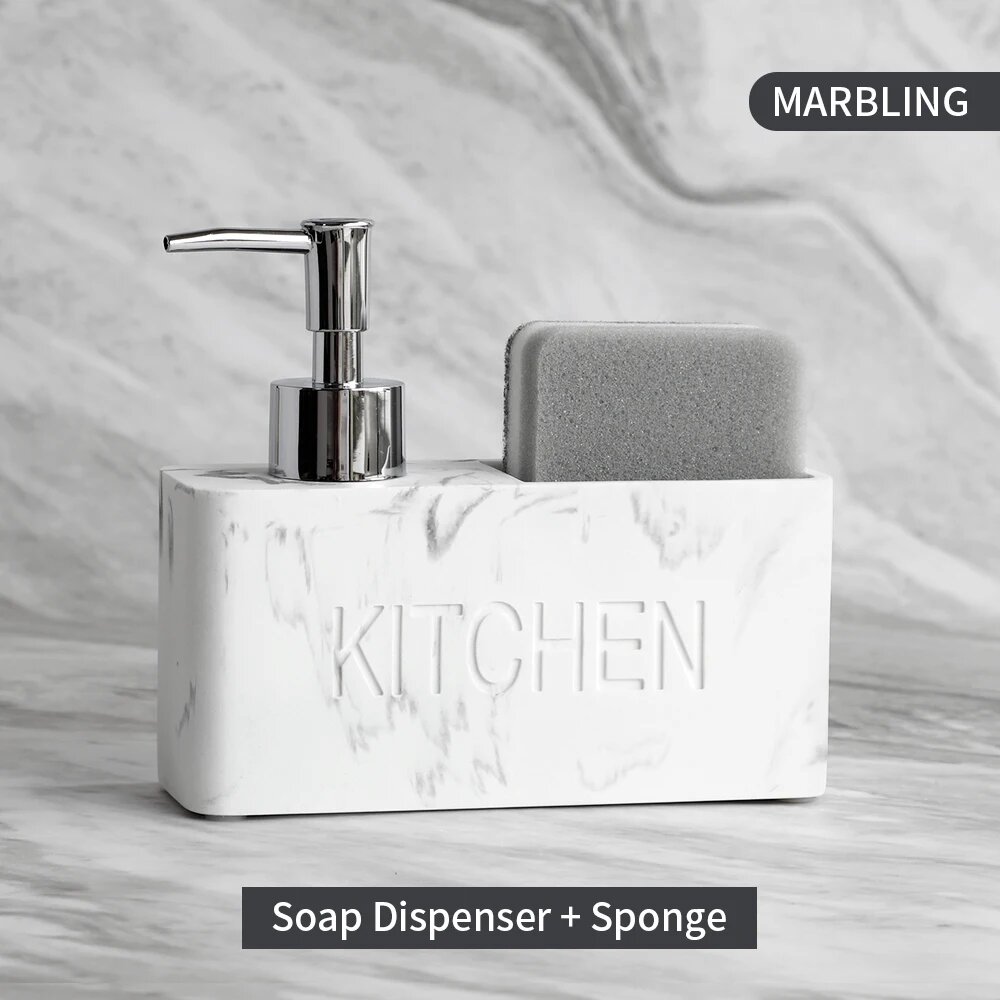 Дозатор для мыла и губки Kitchen, белый Marbling