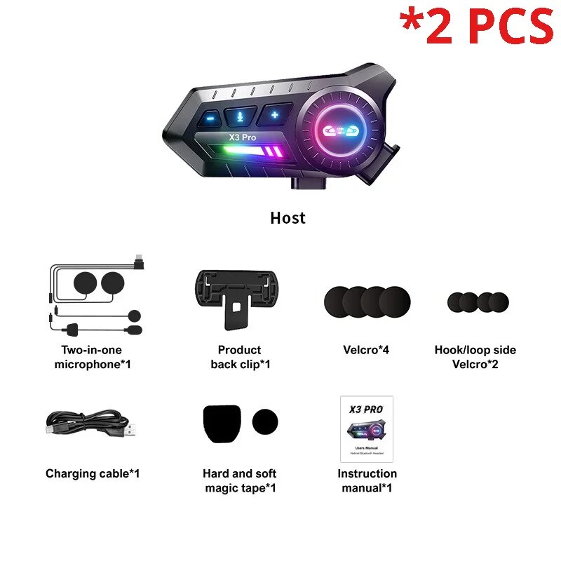 Беспроводная Bluetooth 5.4 гарнитура X3/X3PRO для мотоциклетного шлема: интерком, X3 PRO-2PCS