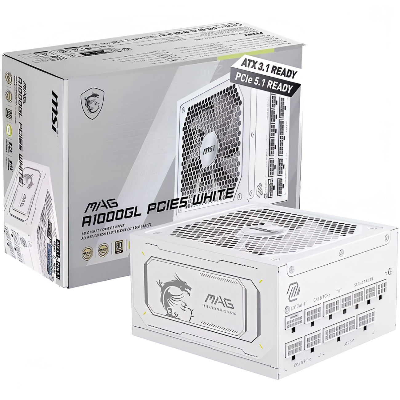 Блок питания MSI 1000W MAG A1000GL PCIE5 White, модульный, PCIe Gen 5.0, 80 PLUS Gold (306-7ZP9B51-CE0)