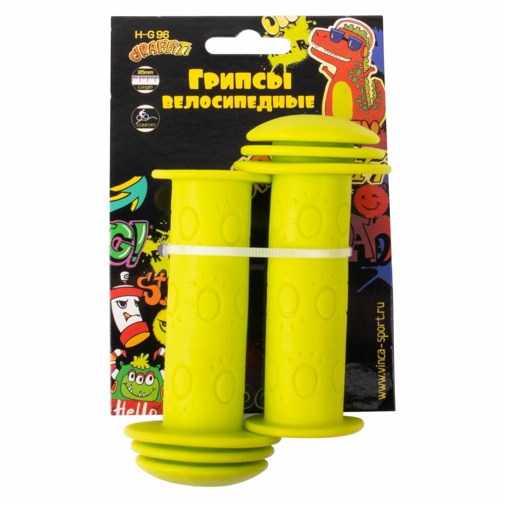 Грипсы детские, graffiti резиновые, длина 102мм, лайм, инд. уп. Vinca Sport